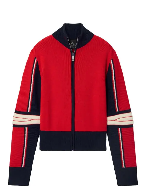 Perfect Moment Merino Wool Zip-up Cardigan With High Neck - Red