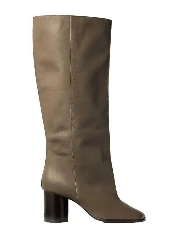 LEMAIRE Soft Glossy Leather Crease Sleeve Boots - Elephant