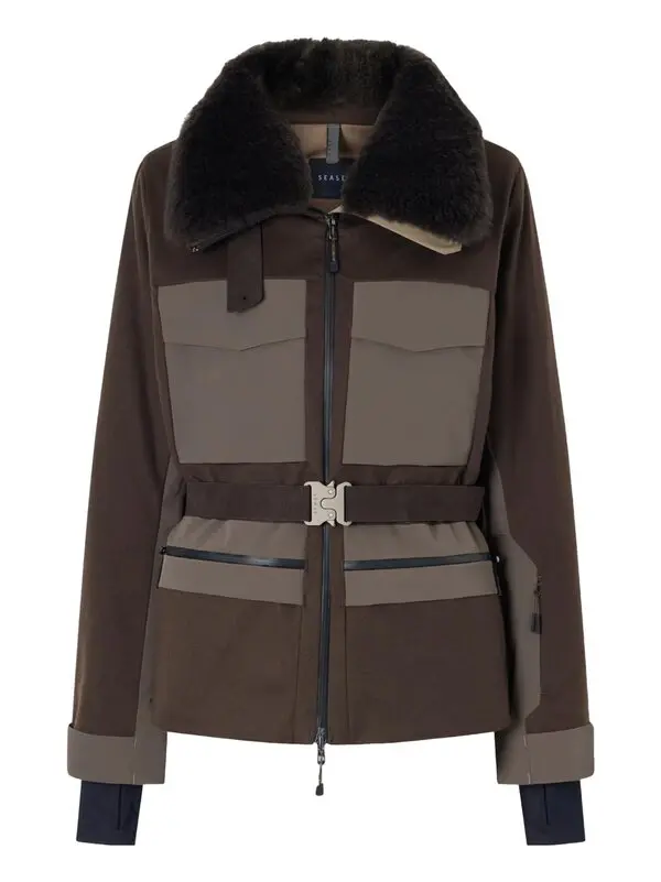 Sease Belted Plush And Twill-trimmed Wool And Cashmere-blend Felt Down Ski Jacket - Black