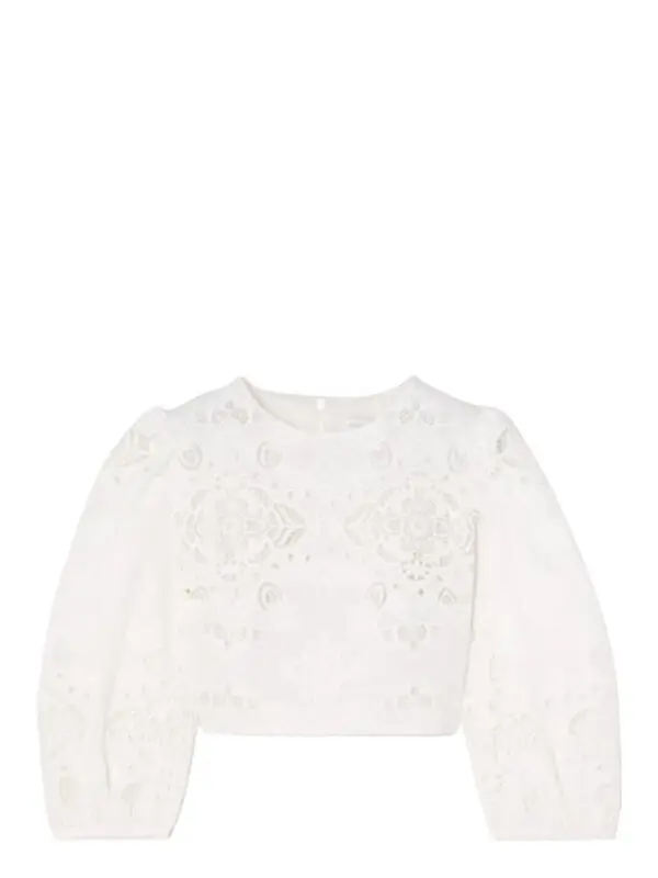 Borgo De Nor Embroidered Poplin Cropped Top - White