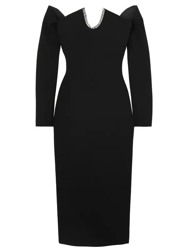 Safiyaa Bessy Off-the-shoulder Embellished Stretch-crepe Midi Dress - No