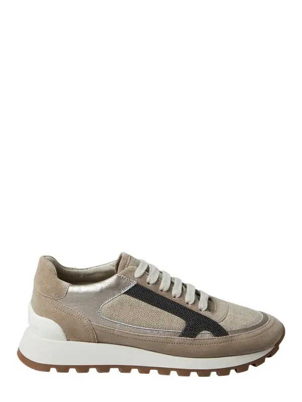 Brunello Cucinelli Monili Embellished Panel Sneakers - Hazelnut Color