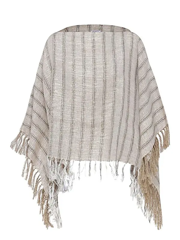 Brunello Cucinelli Striped Tassel-trim Poncho - White