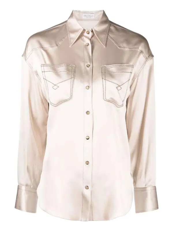 Brunello Cucinelli Western Silk-blend Satin Shirt - White