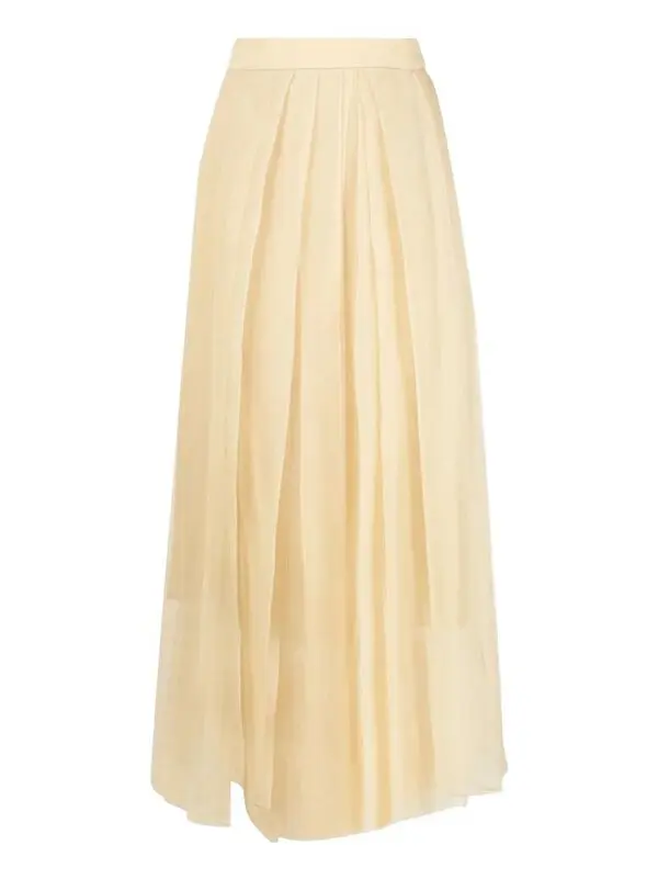 Brunello Cucinelli Pleated Sheer Midi Skirt - Nude