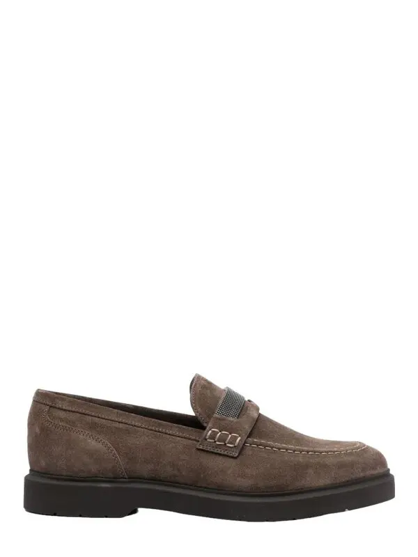 Brunello Cucinelli Embellished Almond Toe Loafers - Brown