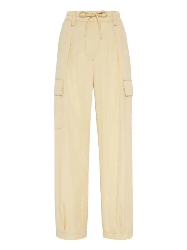Brunello Cucinelli Drawstring Wide-leg Cargo Trousers With Monili Beading - Nude