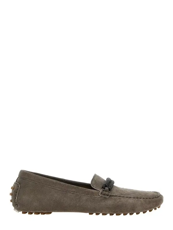 Brunello Cucinelli Monili Chain Detailed Slip-on Loafers - Brown