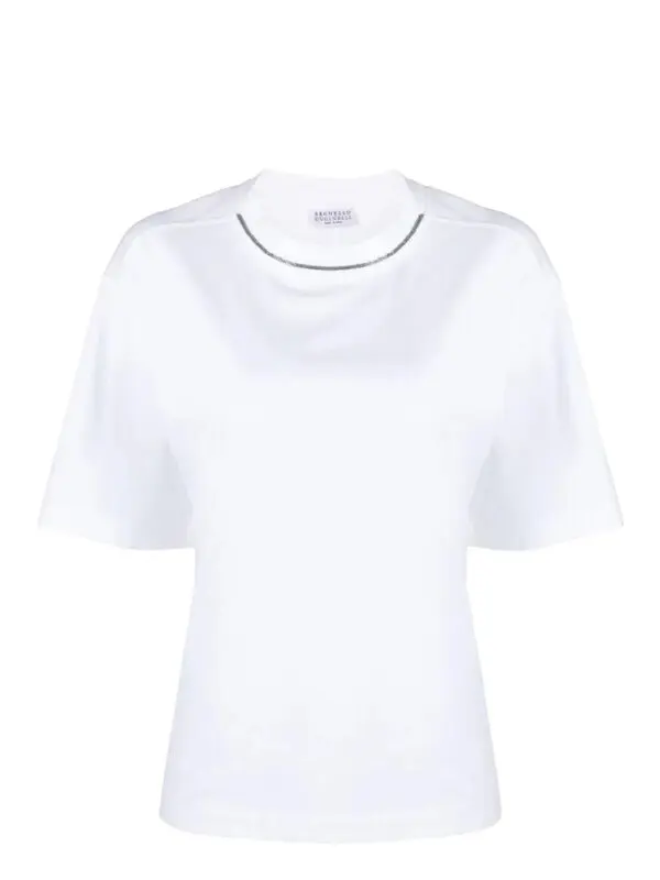 Brunello Cucinelli Crewneck T-shirt With Beaded Embellishment - White