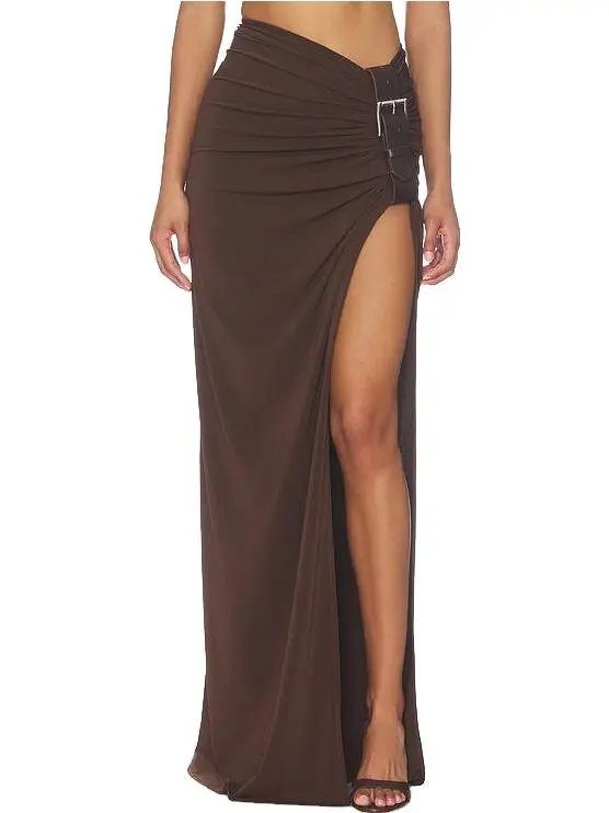 SID NEIGUM Floor Length Gathered Belt Skirt In Brown - Espresso