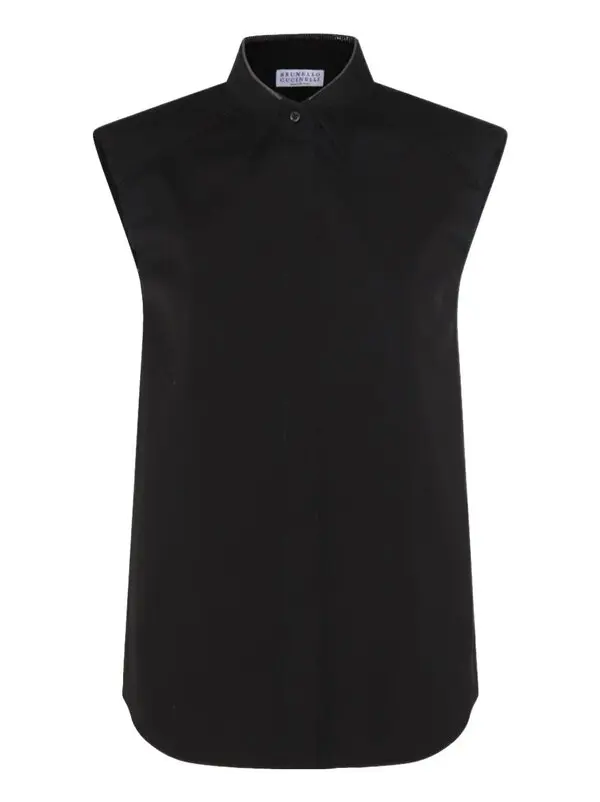 Brunello Cucinelli Sleeveless Shirt With Monili Detail - Black