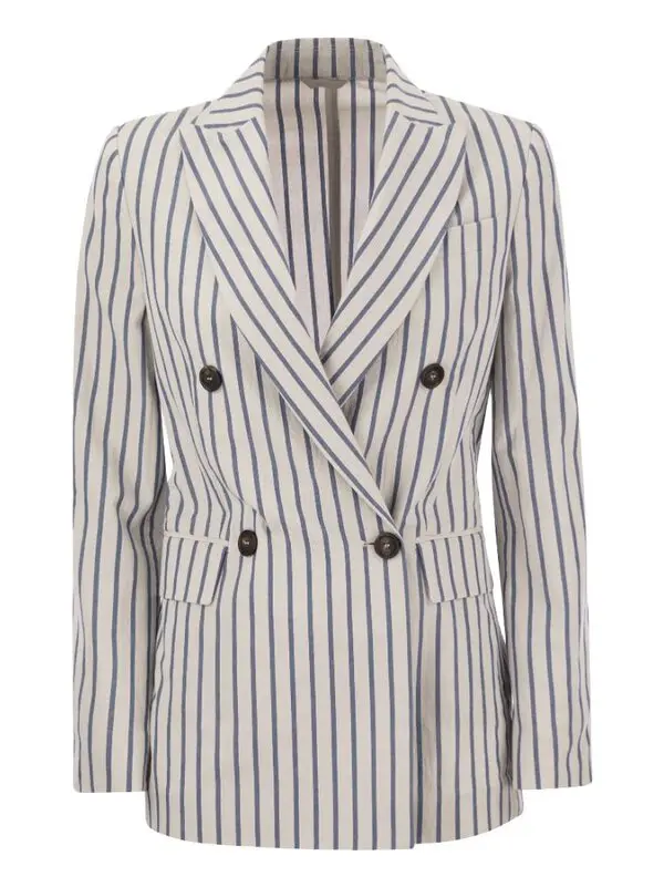 Brunello Cucinelli Double Breasted Striped Jacket - White