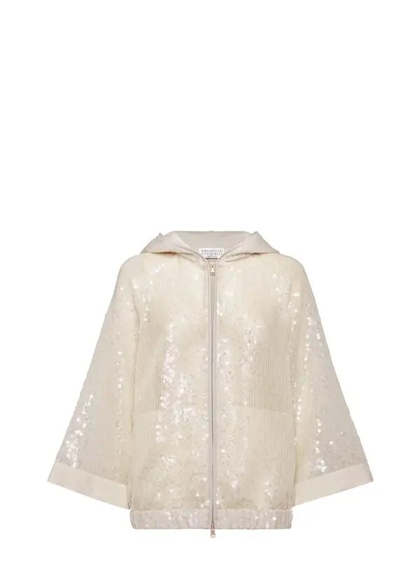 Brunello Cucinelli Sequined Hooded Sweater - White