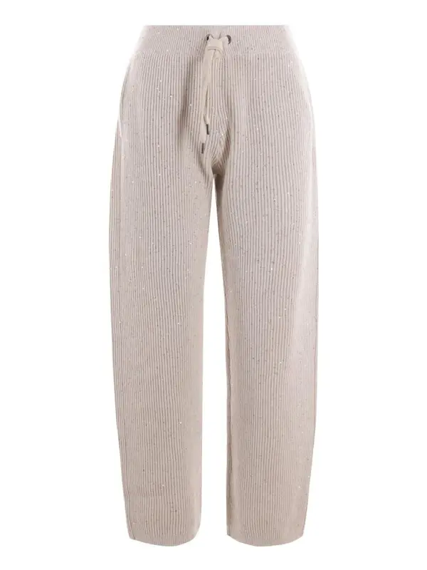 Brunello Cucinelli Sequin Embellished Ribbed Trousers - Nude