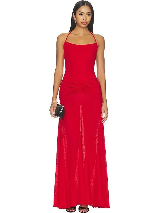 SIEDRES Nensi Ruched Mesh Maxi Dress - Red