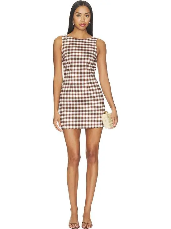 Majorelle Lake Mini Dress In Metallic Bronze - Brown Gingham