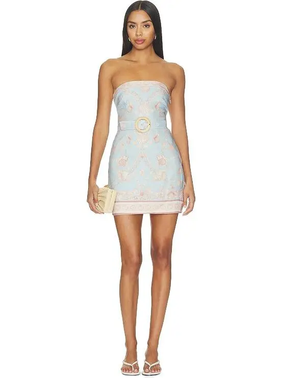 Majorelle Amalia Mini Dress In Baby Blue - Blue Multi Seashell Print