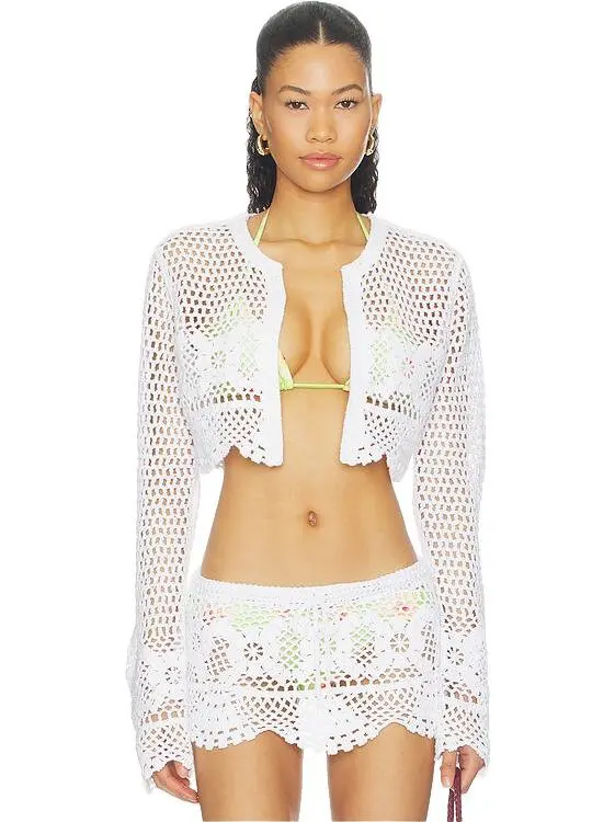 SKIMS Crochet Swim Cropped Cardigan - Snow