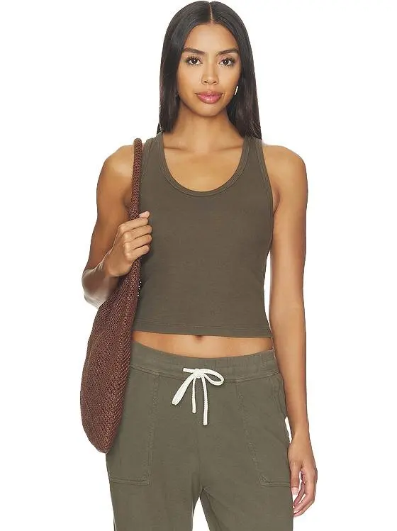 PERFECTWHITETEE Blondie Structured Rib Bra Friendly Tank In Olive - Dark Olive