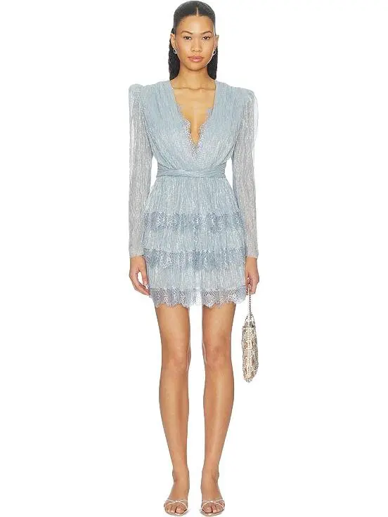 SABINA MUSAYEV Liv Dress In Metallic Silver - Light Blue