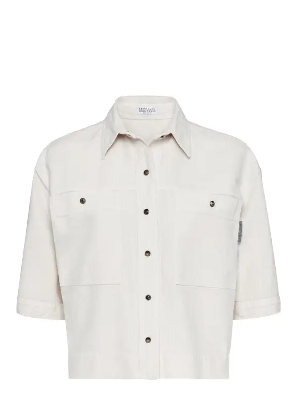 Brunello Cucinelli Short Sleeved Cropped Shirt - Chalk Color