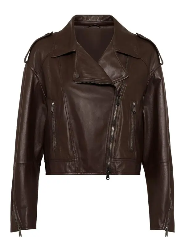 Brunello Cucinelli Asymmetrical Zip Biker Jacket - Brown