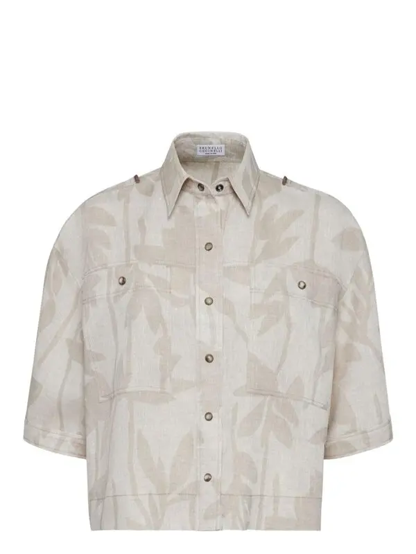 Brunello Cucinelli Leaf Print Short Sleeve Shirt - White