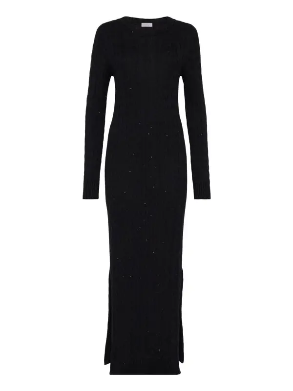 Brunello Cucinelli Sequin Embellished Knitted Maxi Dress - Black