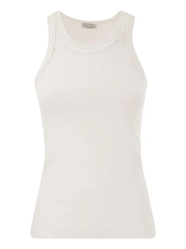 Brunello Cucinelli Stretched Ribbed Jersey Top - White