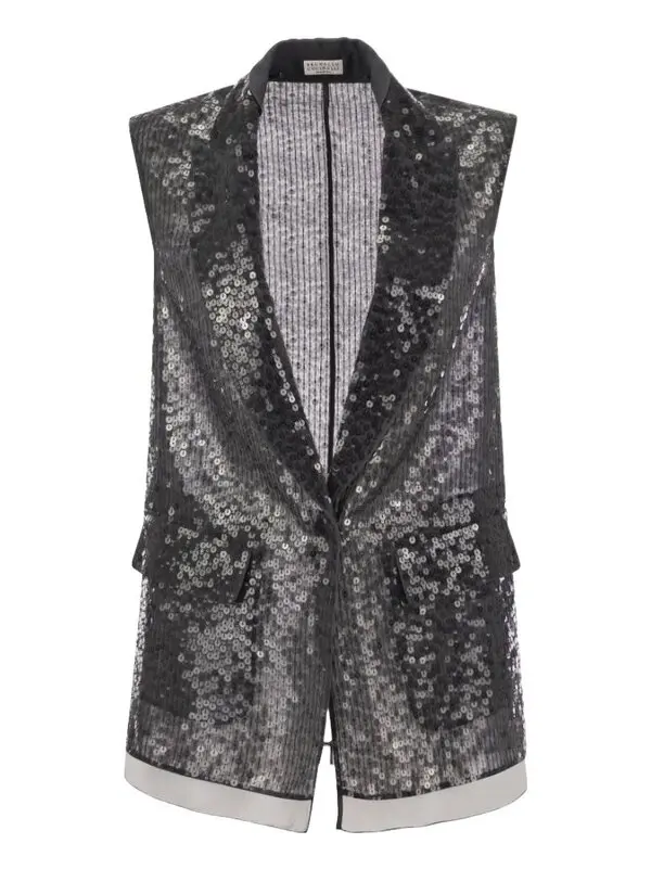 Brunello Cucinelli Embellished Sequined Gilet - Black