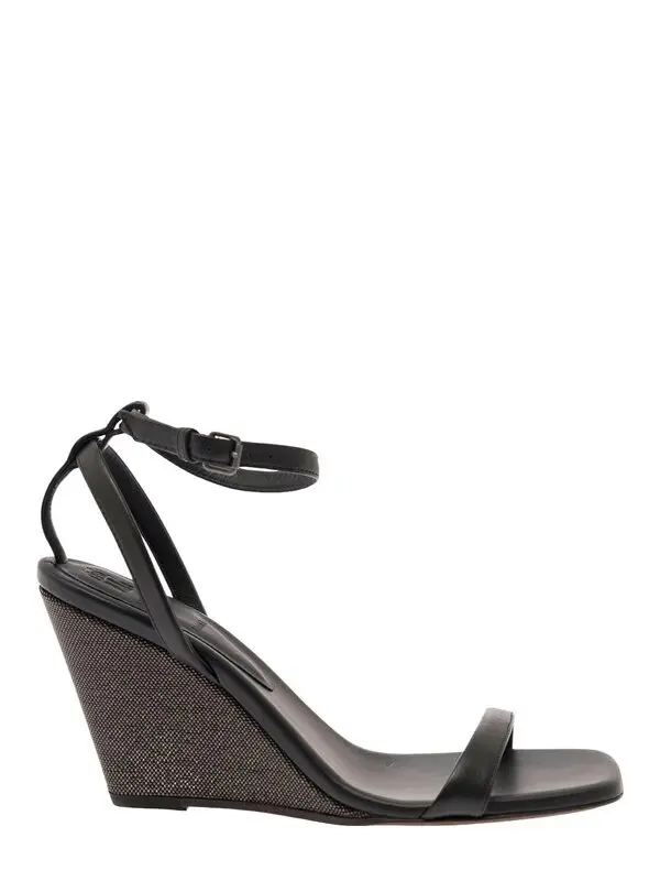 Brunello Cucinelli Ankle Strap Wedge Sandals - Black