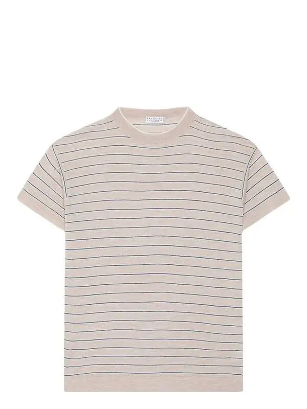 Brunello Cucinelli Striped Intarsia-knit T-shirt - Nude