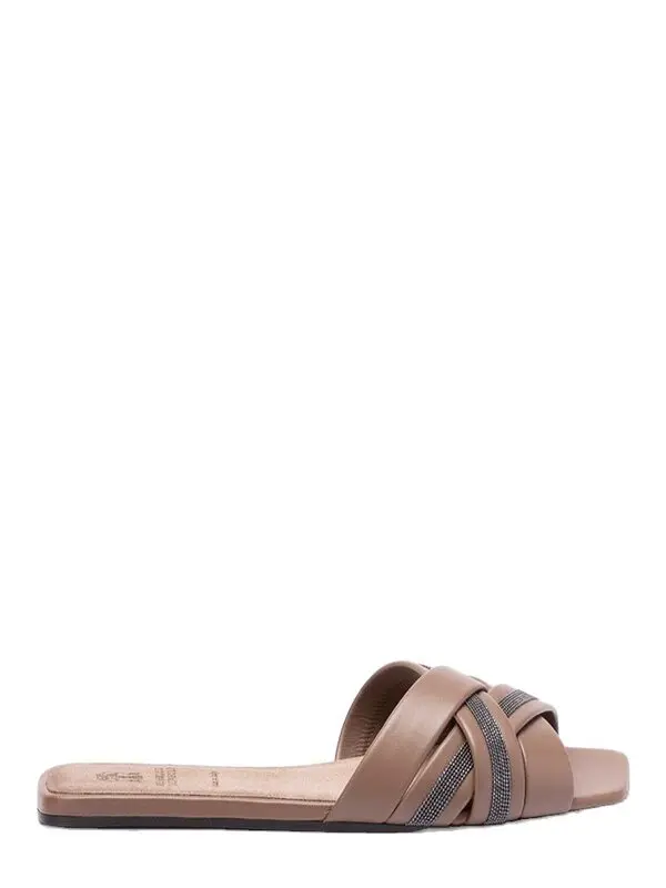Brunello Cucinelli Beaded Slip-on Sandals - Brown