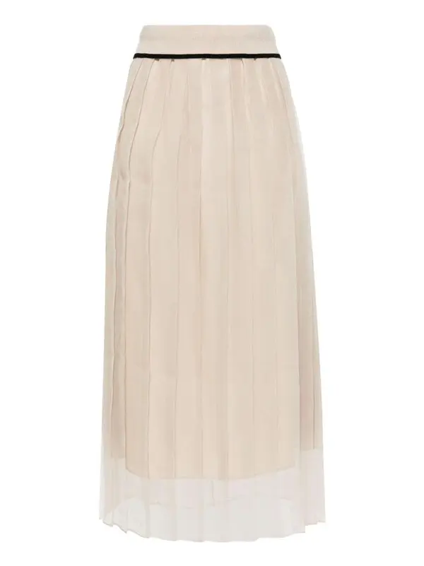 Brunello Cucinelli High-waisted Pleated Silk Skirt - Nude