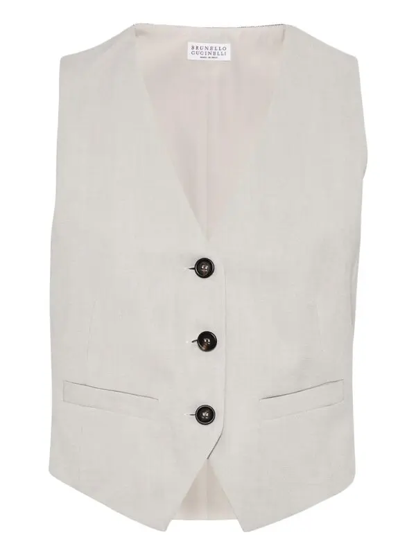 Brunello Cucinelli V-neck Linen-blend Waistcoat - Light Gray