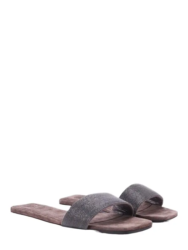 Brunello Cucinelli Embellished Open Toe Slides - Black