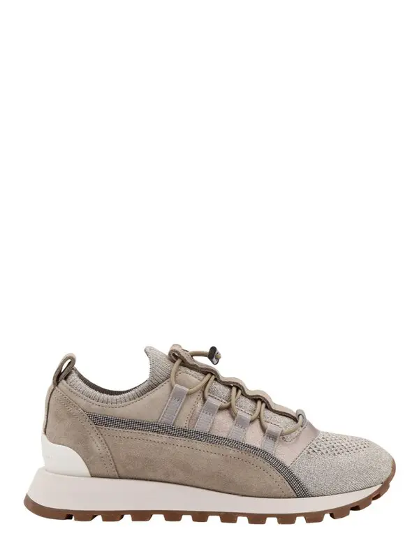Brunello Cucinelli Low-top Sneakers With Monili Beaded Chain Detailing - Nude