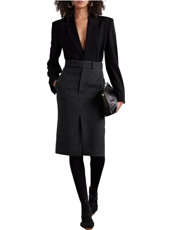 PETAR PETROV Grey Woolen Pencil Skirt - Black