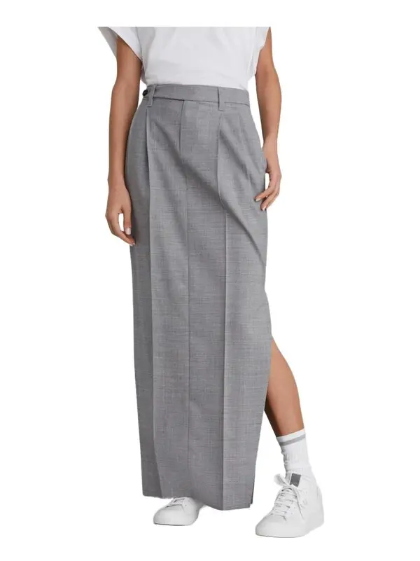 Brunello Cucinelli Virgin Wool Maxi Skirt - Light Gray