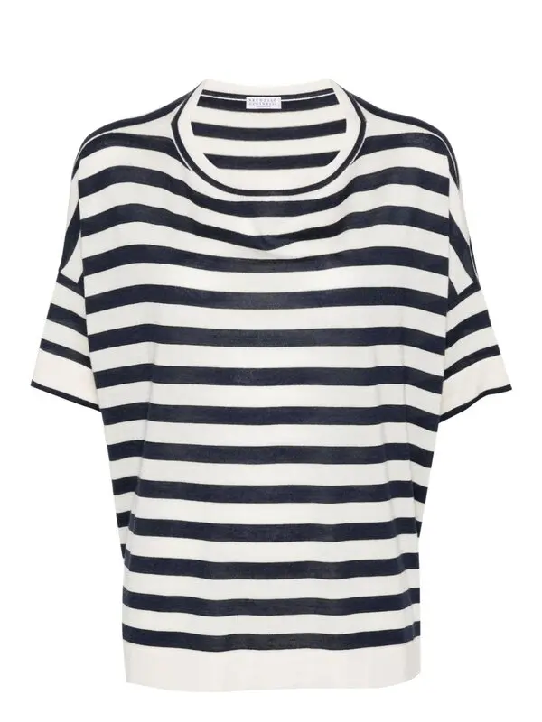 Brunello Cucinelli Monili-detail Striped Knit Top - White