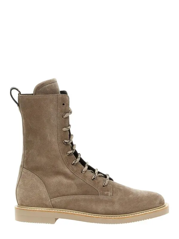 Brunello Cucinelli Round Toe Lace Up Boots - Brown