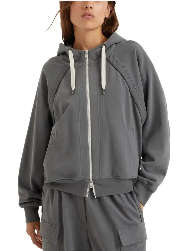 Brunello Cucinelli Monili Cotton Zip-up Hoodie - Gray