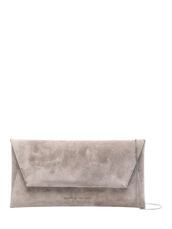 Brunello Cucinelli Bead-chain Logo Debossed Envelope Bag - Nude