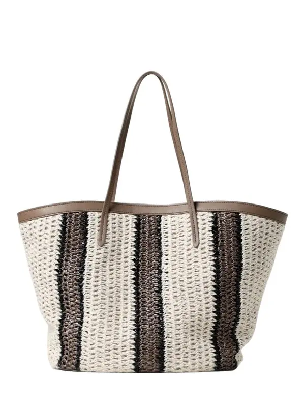 Brunello Cucinelli Striped Woven Tote Bag - Nude