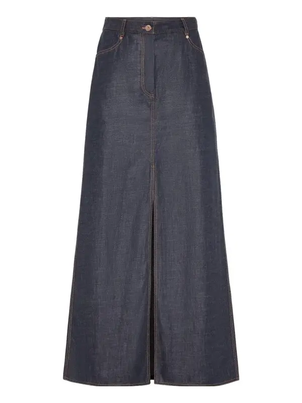 Brunello Cucinelli Denim Maxi Skirt With Slits - Black