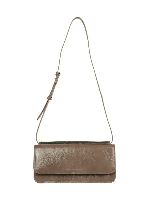 Brunello Cucinelli Logo Embossed Shoulder Bag - Dark Gray