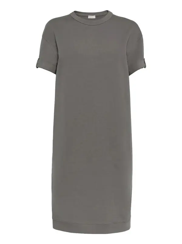 Brunello Cucinelli Monili-detailed Crewneck T-shirt Dress - Gray