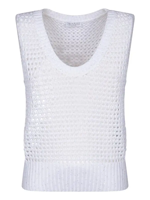 Brunello Cucinelli Open Knitted Vest With Sequin Embellishments - White