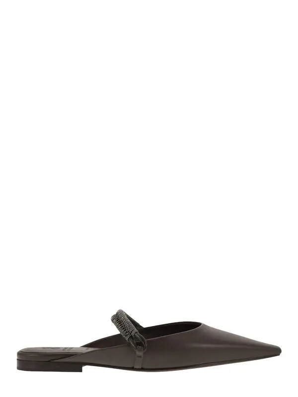 Brunello Cucinelli Embellished Strap Flat Mule - Black