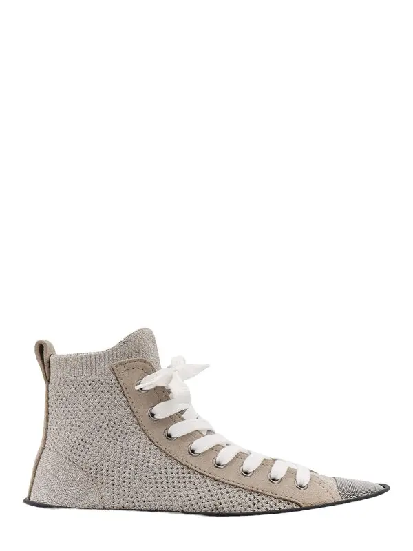 Brunello Cucinelli High Top Knit Sneakers - White